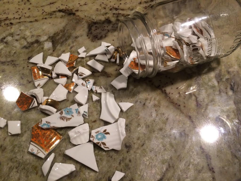 Broken China Tea Cup Mosaic Progress – Aesthetics of Design